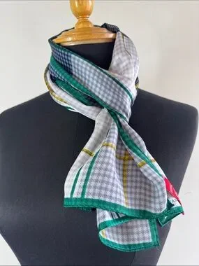 Anne Klein | Accessories | Vintage Anne Klein Silk Scarf Plaid Green ...
